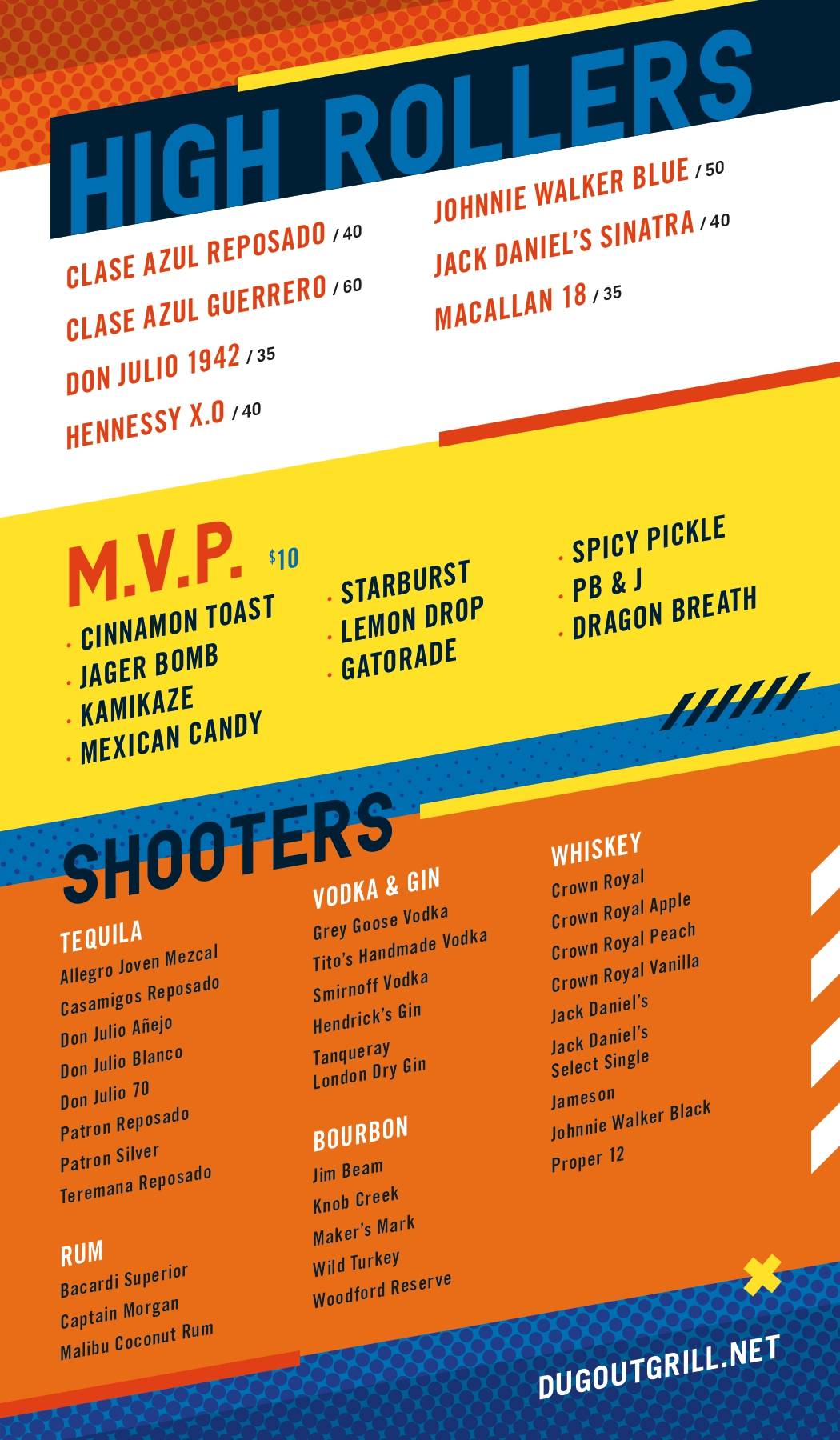 Menu | Dugout Bar & Grill