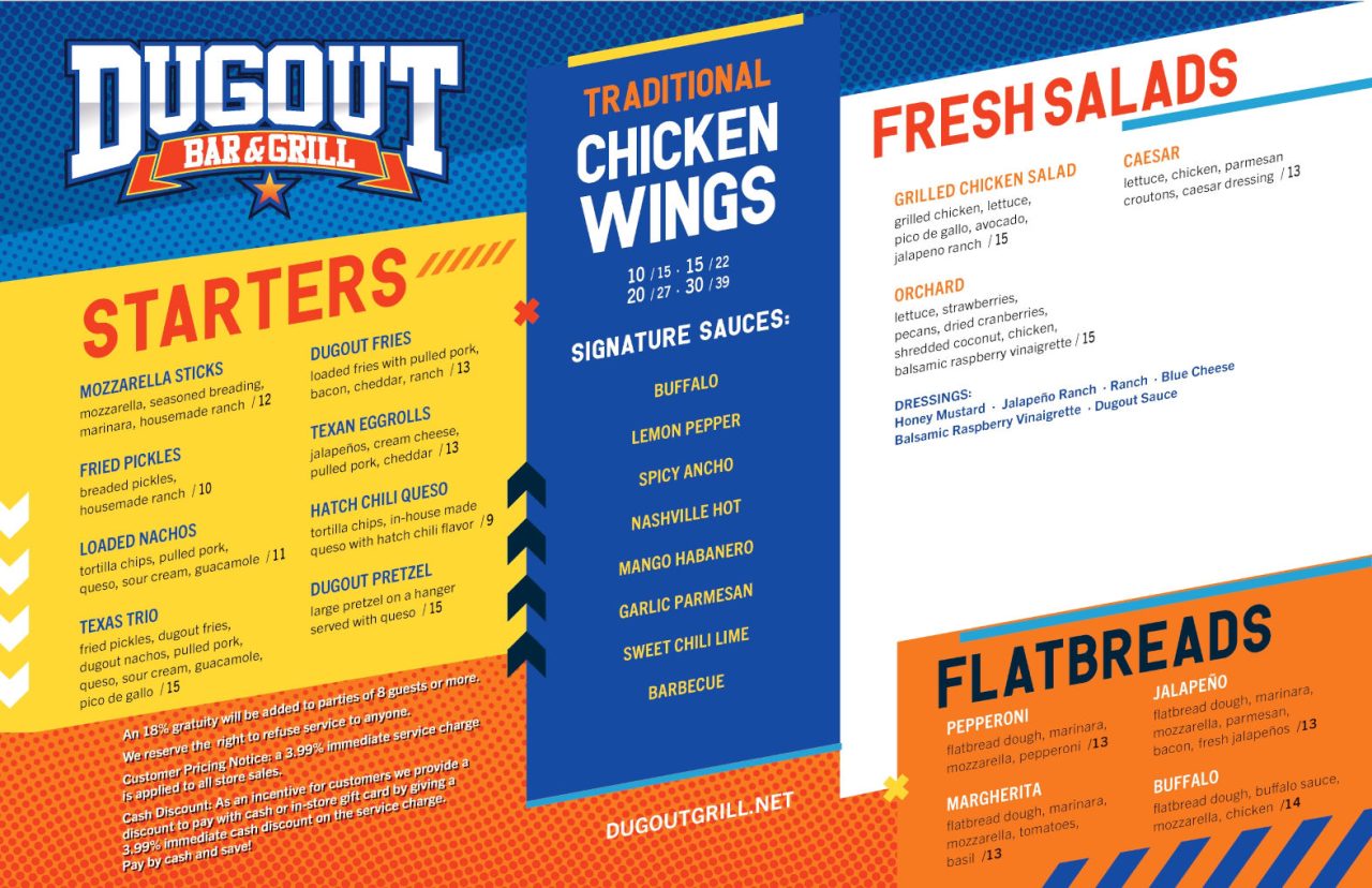 Menu | Dugout Bar & Grill