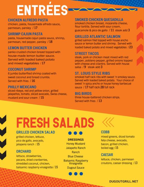 Menu | Dugout Bar & Grill