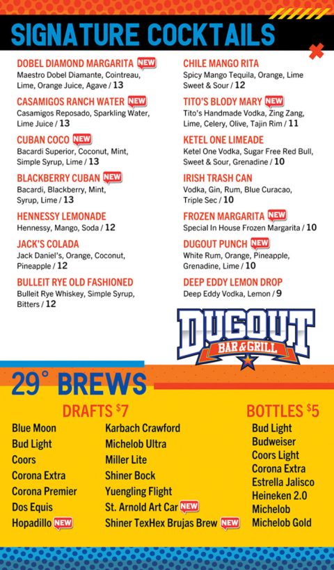 Menu | Dugout Bar & Grill