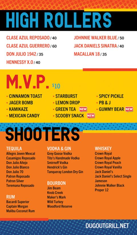 Menu | Dugout Bar & Grill